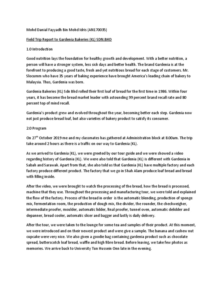 Field Trip Report | PDF | Breads | Foods