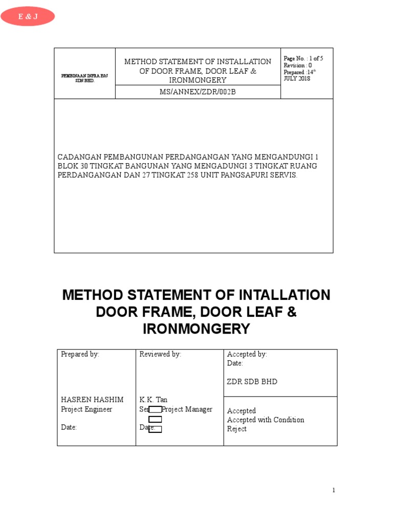 MOS-002B Door Frame, Door Leaf & Ironmongeries | PDF | Door | Drill