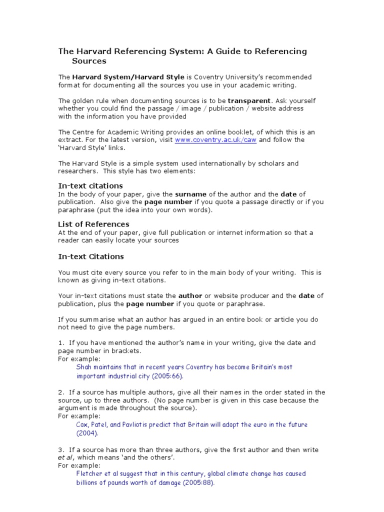 The Harvard Referencing System: A Guide To Referencing Sources | PDF ...