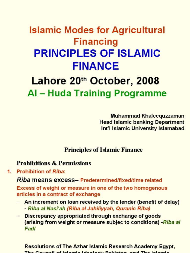 Islamic Modes For Agricultural Financing: Principles of Islamic Finance ...