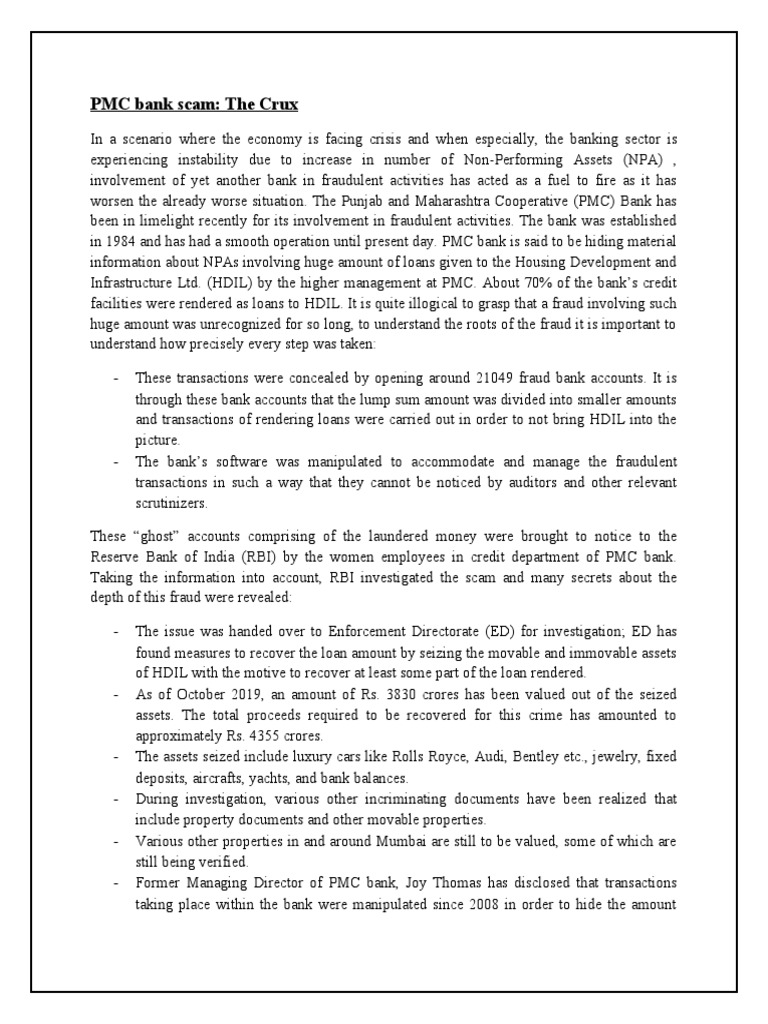 PMC Bank Scam - Aditi Patel | PDF | Reserve Bank Of India | Fraud