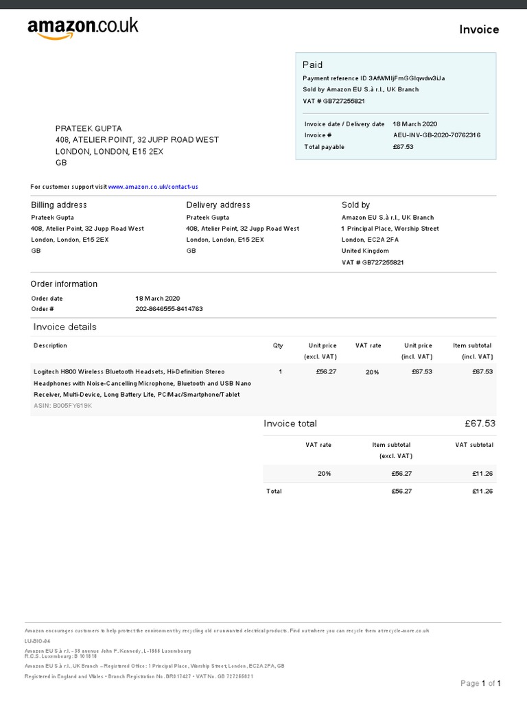 Invoice - Prateek Headset PDF | PDF | Invoice | Value Added Tax