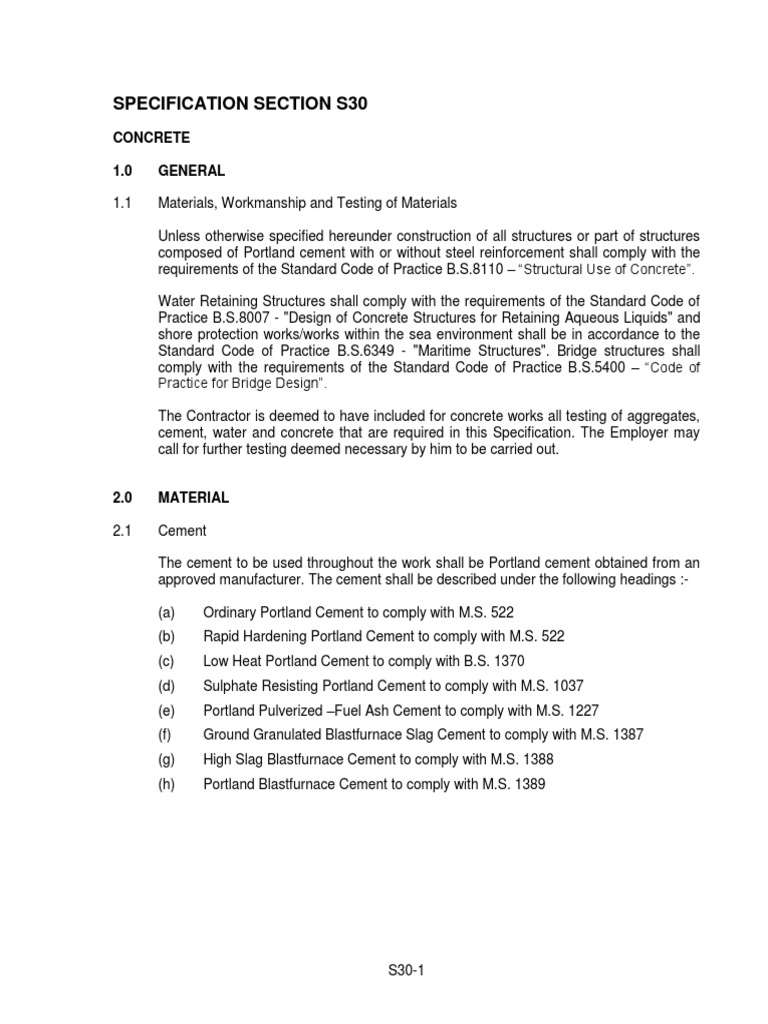 Specification Section S30: Concrete 1.0 General | PDF | Concrete ...