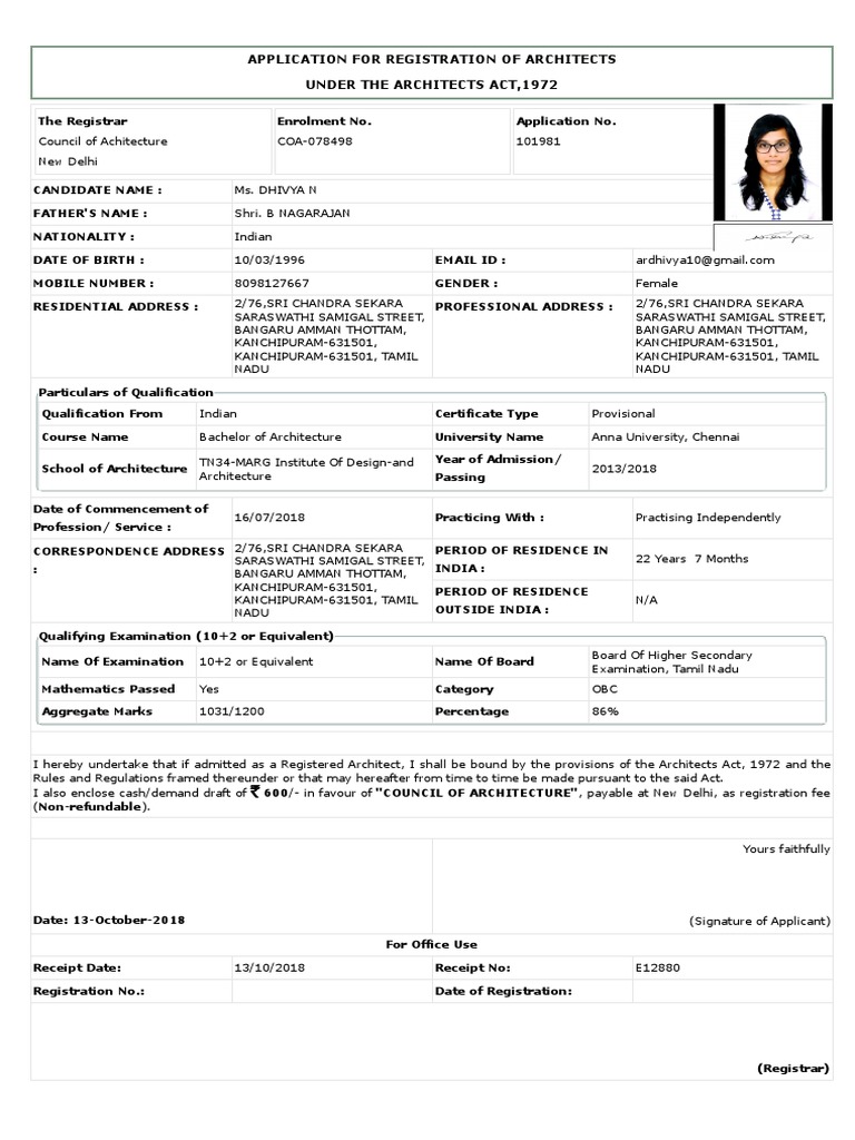 Application Form Coa PDF | PDF | Architect | Educational Stages