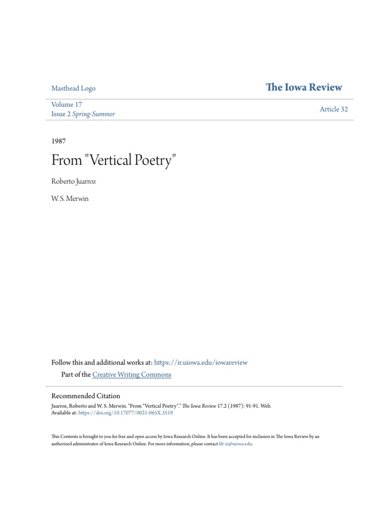 From "Vertical Poetry": The Iowa Review | PDF | Information Science ...