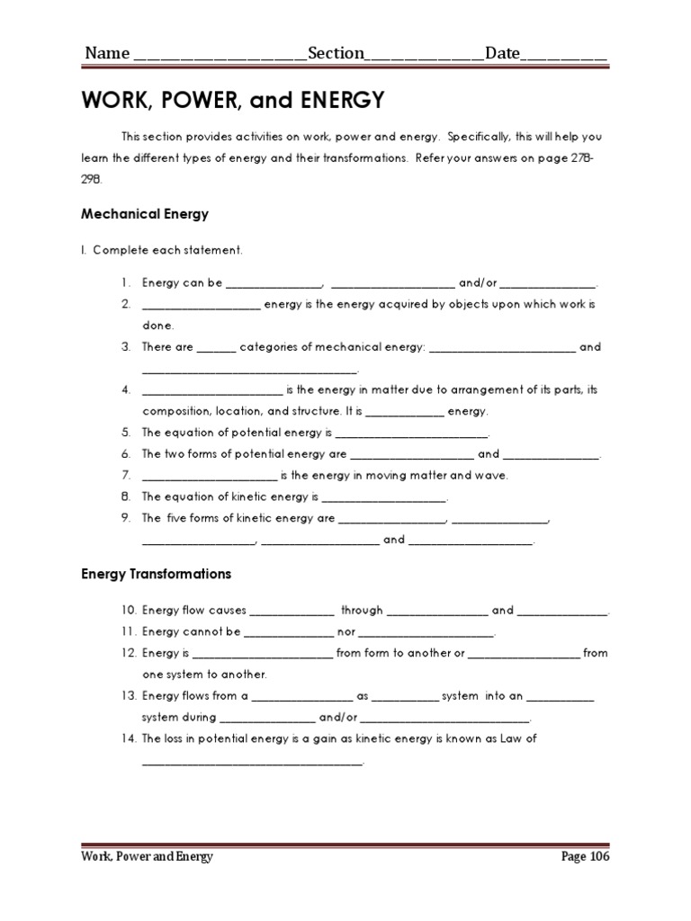 WORK POWER AND ENERGY-workbook | PDF | Potential Energy | Kinetic Energy