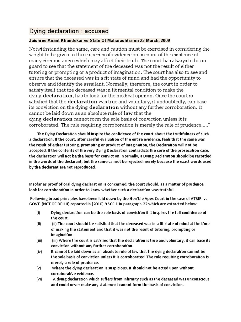 Dying declaration accused | PDF | Ethical Principles | Justice Dying declaration accused | PDF | Ethical Principles | Justice