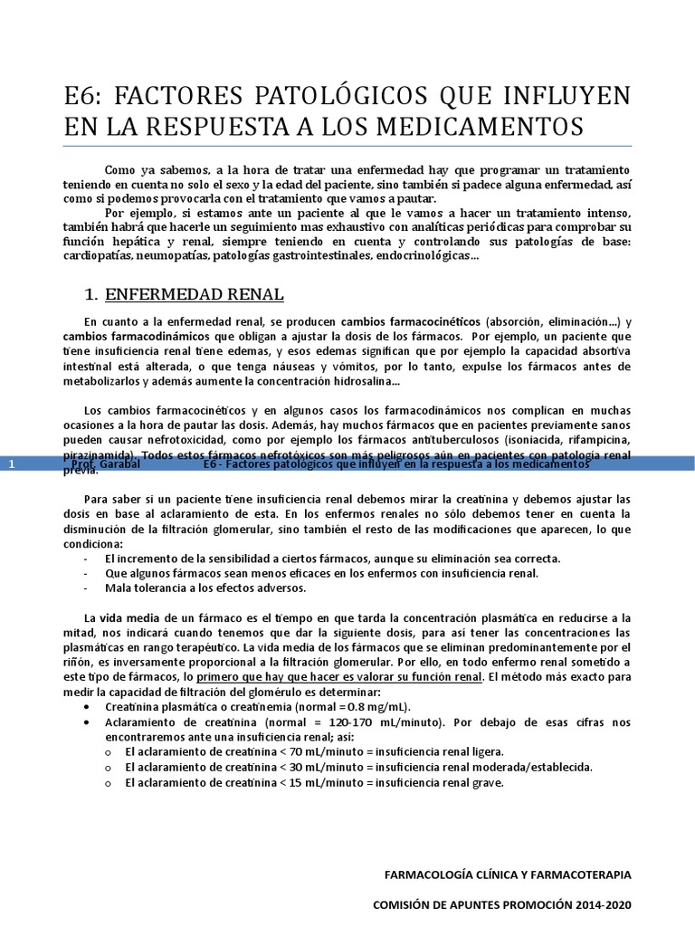 E6. Factores Patológicos Que Influyen en La Respuesta A Los ...
