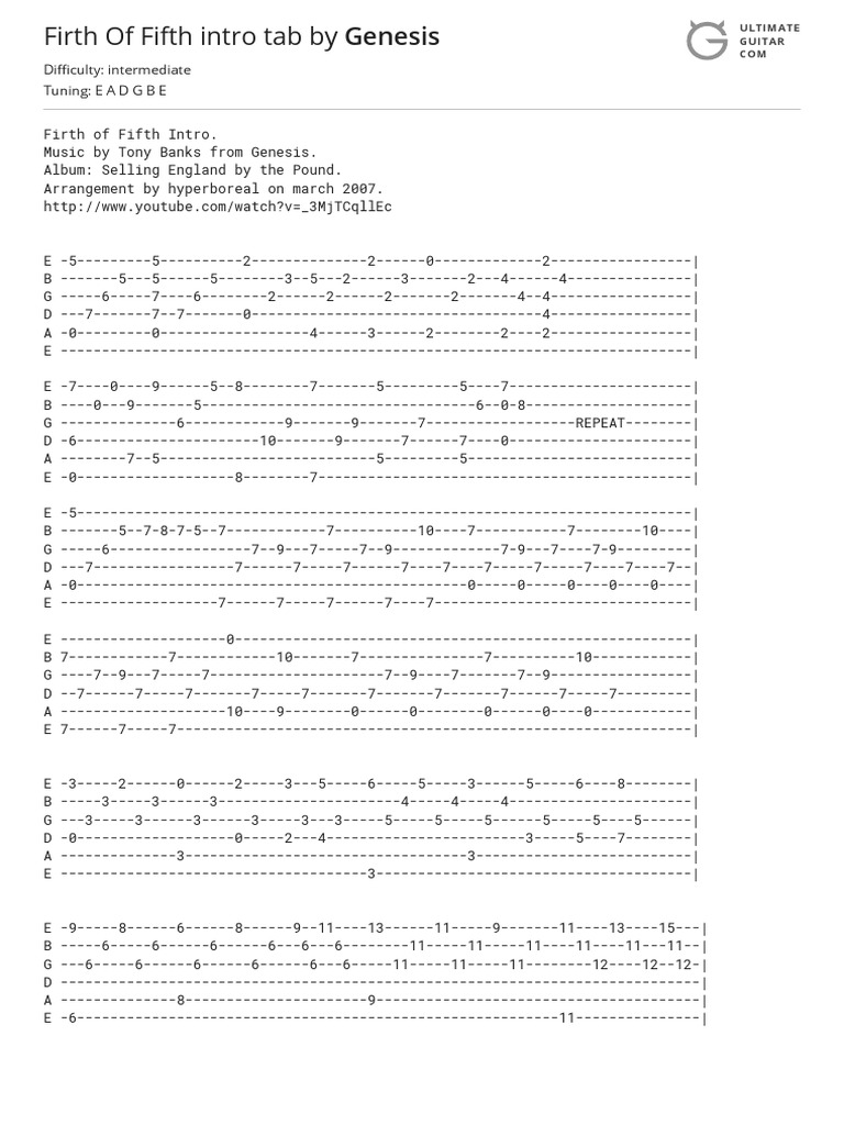 Firth of Fifth Tab by Genesistabs at Ultimate Guitar Archive PDF | PDF ...