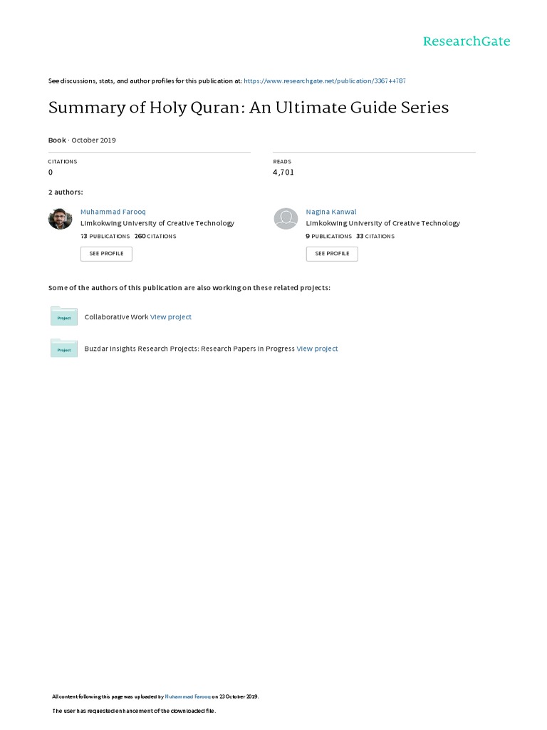 Summary of Holy Quran: An Ultimate Guide Series: October 2019 | PDF ...