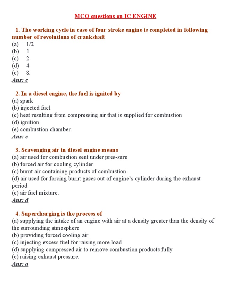MCQs On IC ENGINE | PDF | Internal Combustion Engine | Diesel Engine