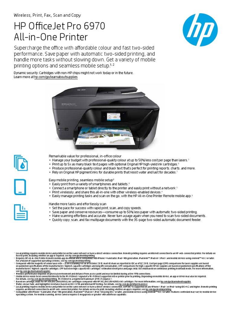 HP Officejet Pro 6970 All-In-One Printer: Wireless, Print, Fax, Scan ...