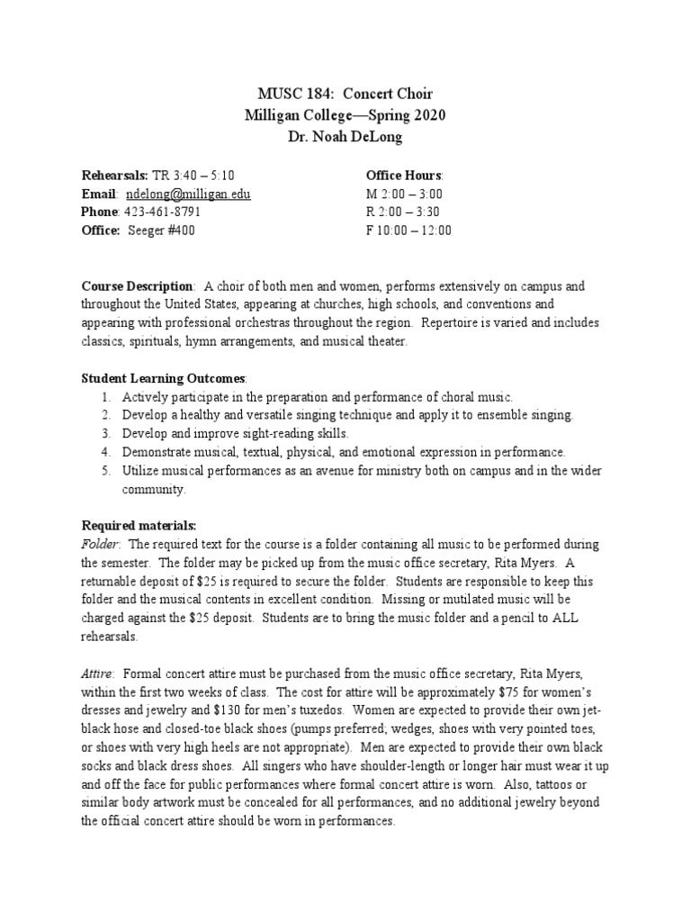 Concert Choir Syllabus sp20 | PDF | Choir | Conducting