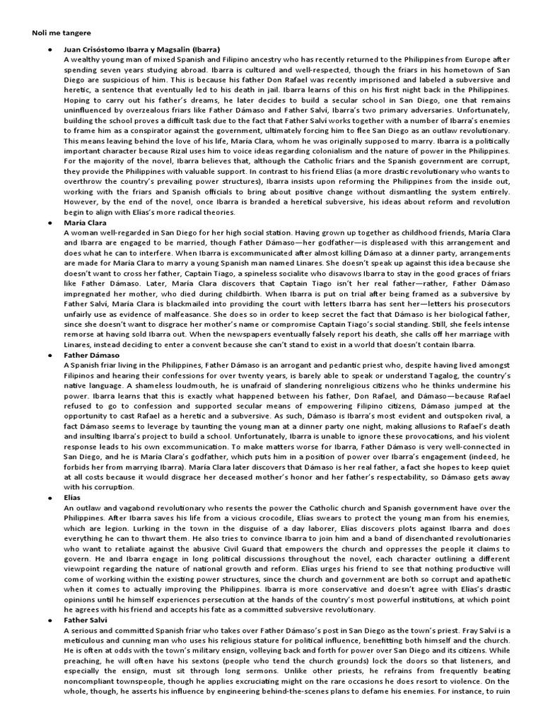 Key Characters in Noli Me Tangere | PDF