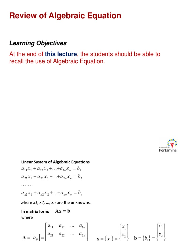 Review of Algebraic Equation | PDF