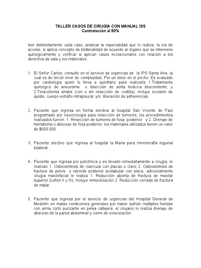 Taller Casos de Cirugía Con Manual Iss | PDF