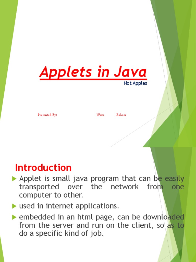 Applets in Java: Presented By: Wani Zahoor | PDF | Java (Programming Language) | Class (Computer ...