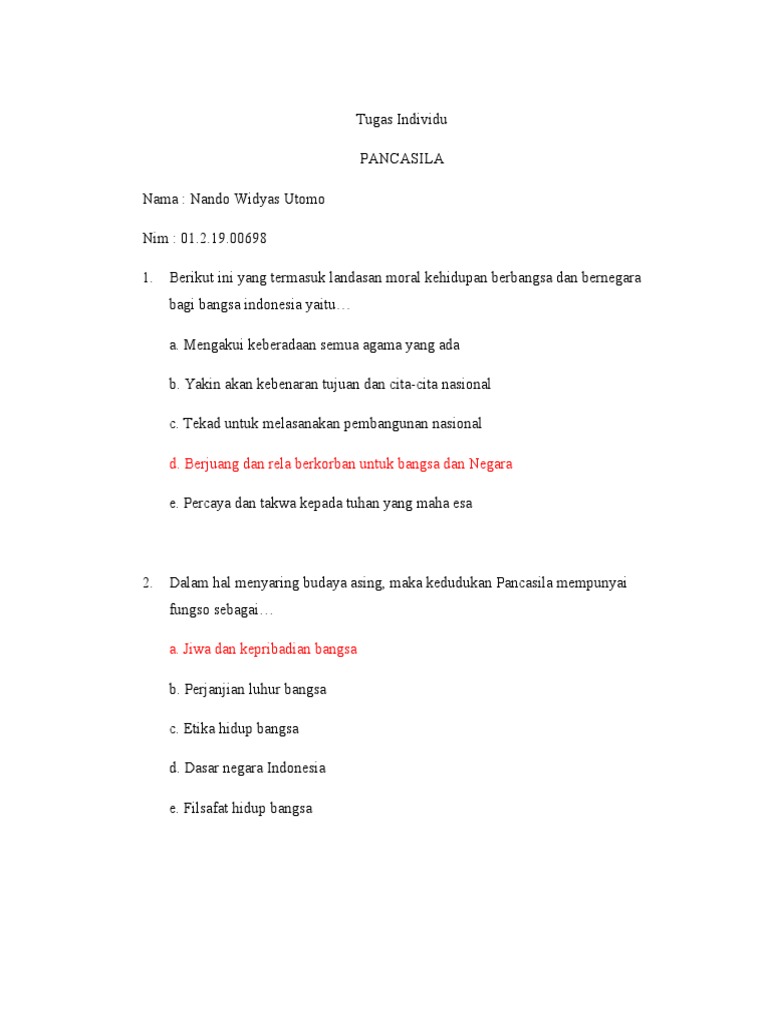 Nando Widyas Tugas Pancasila Latihan Soal | PDF
