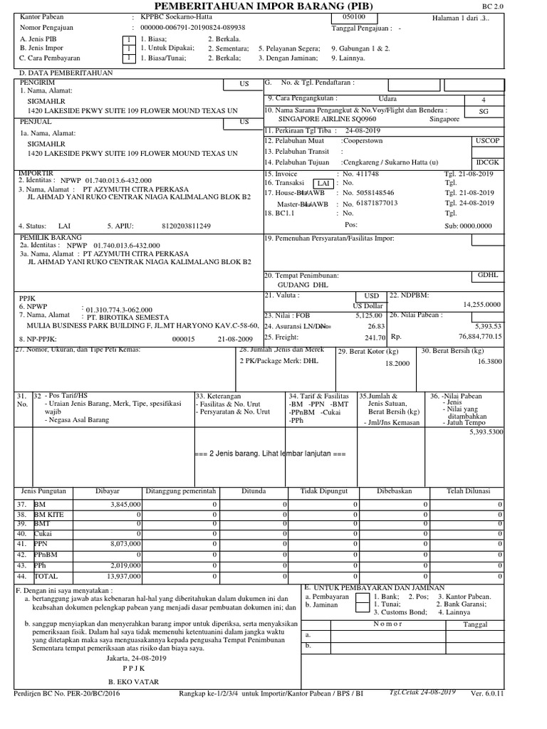 PIB HLR (Sudah Dibayar) PDF | PDF