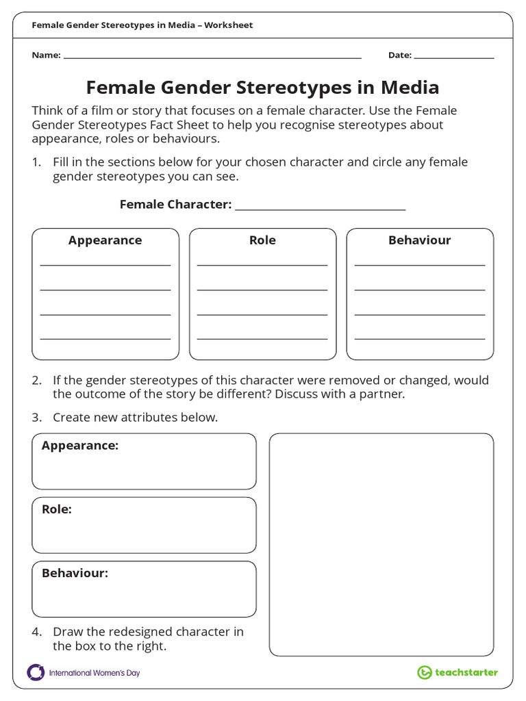 Female Gender Stereotypes in Media Worksheet Adobe Reader - 3827062 | PDF