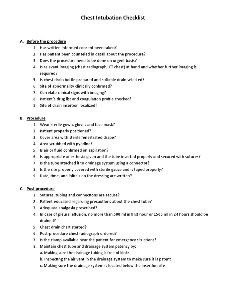 Chest Intubation Checklist | PDF
