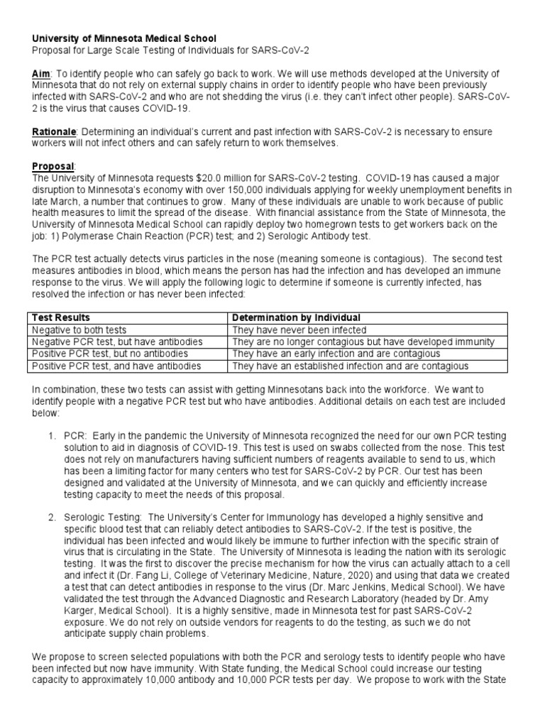 UMN Testing Proposal | PDF | Infection | Polymerase Chain Reaction