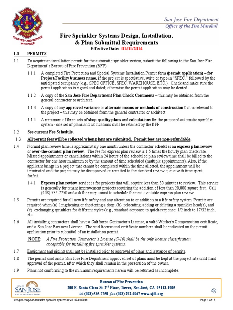 Fire Sprinkler Systems Design, Installation, & Plan Submittal ...