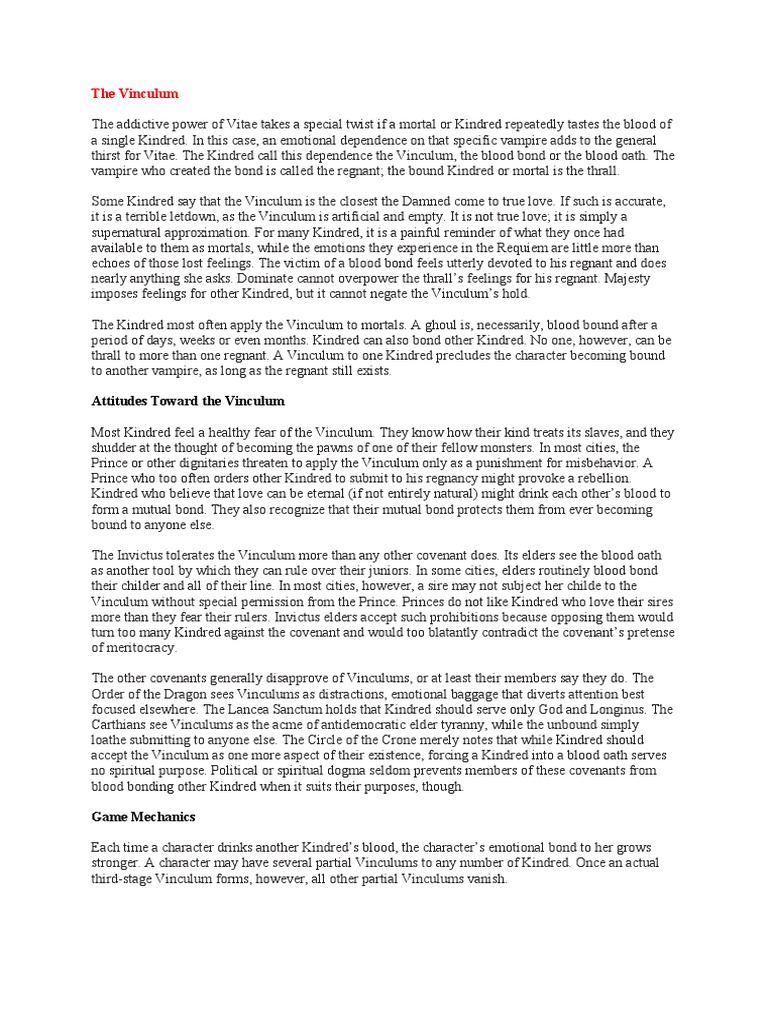 VTR Vinculum (Blood Bond) | PDF