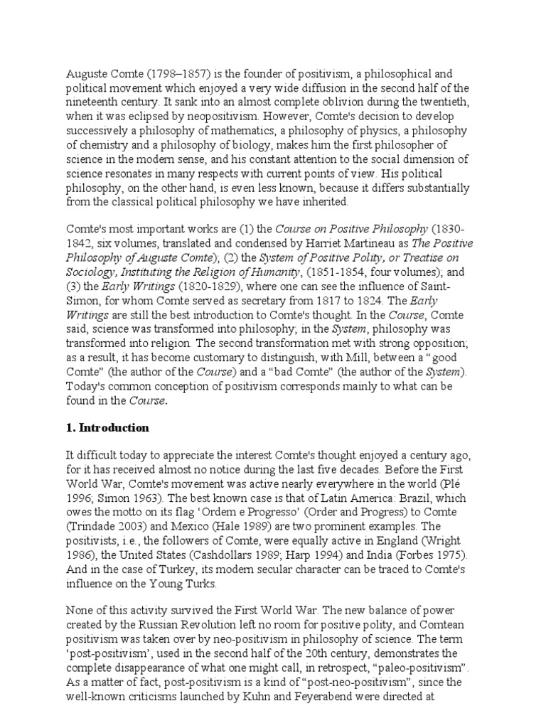 Auguste Comte's Positivism Philosophy and Its Influence | PDF ...