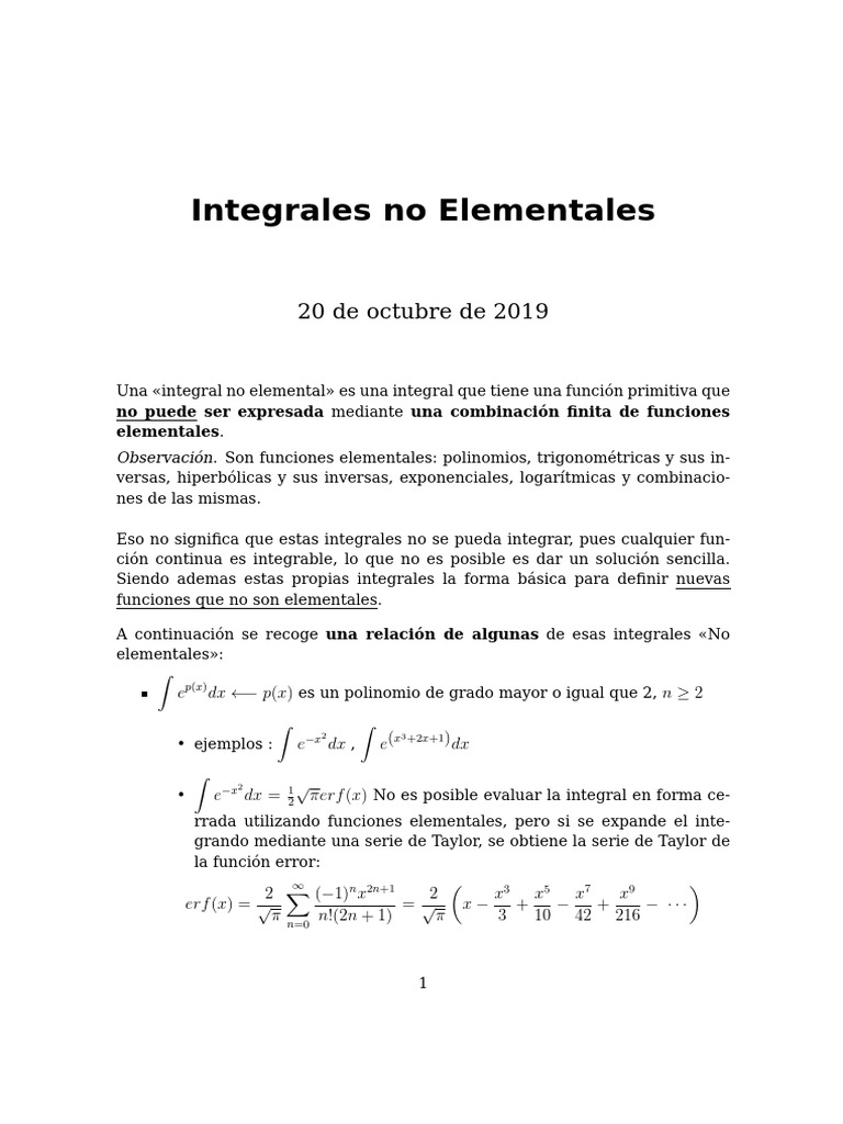 Integrales No Elementales Explicadas | PDF | Integral | Logaritmo