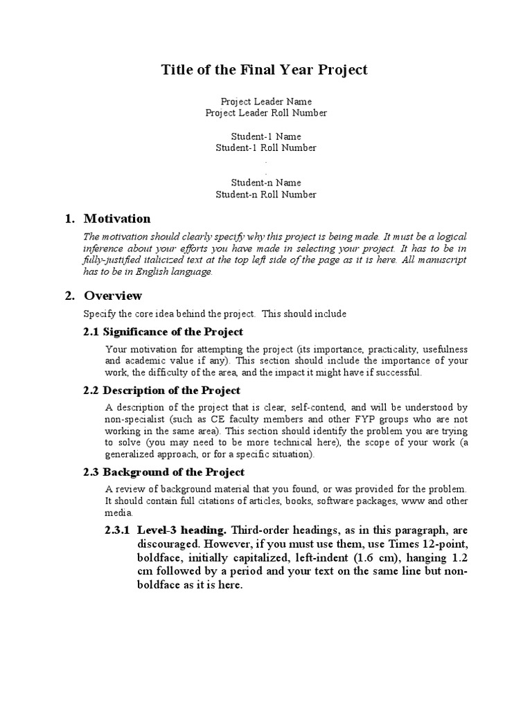 Title of The Final Year Project: 1. Motivation | PDF | Note (Typography ...
