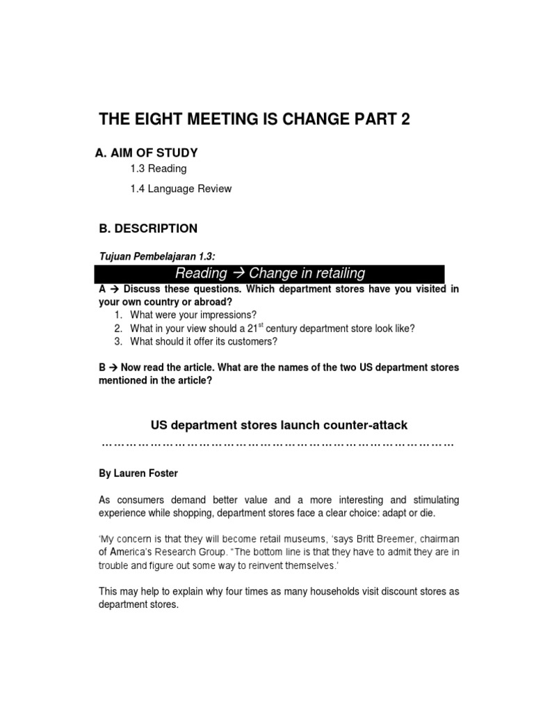 The Eight Meeting Is Change Part 2 | PDF | Department Store | Retail