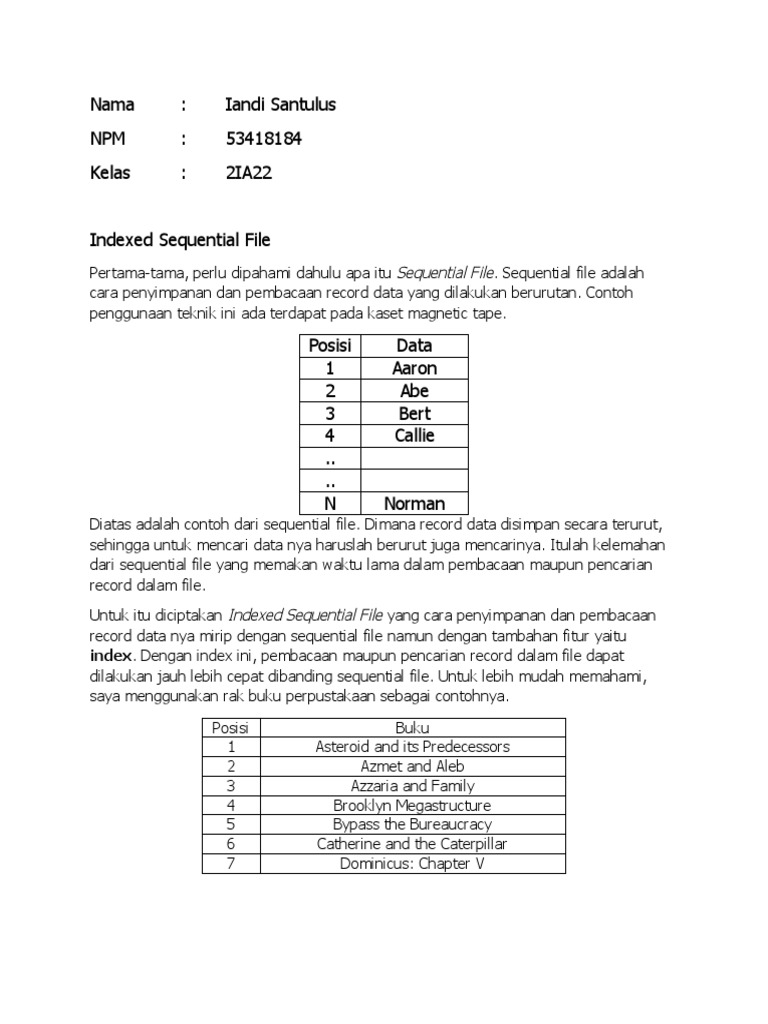 Keunggulan Indexed Sequential File | PDF