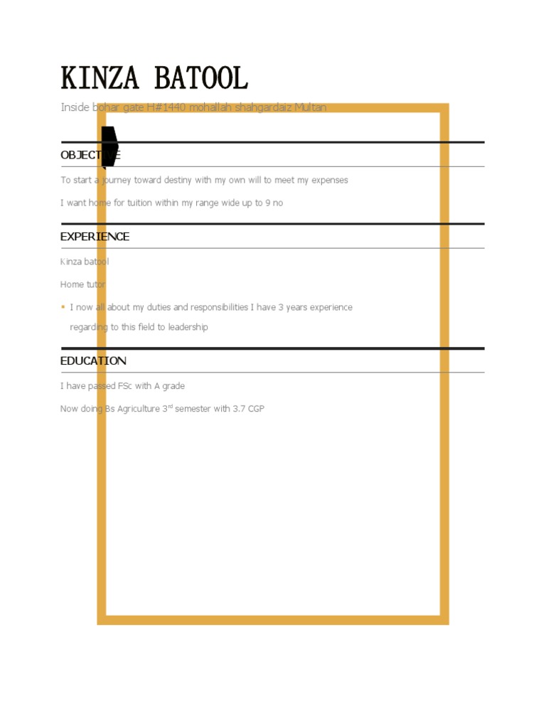 Kinza Batool: Home Tutor Profile | PDF