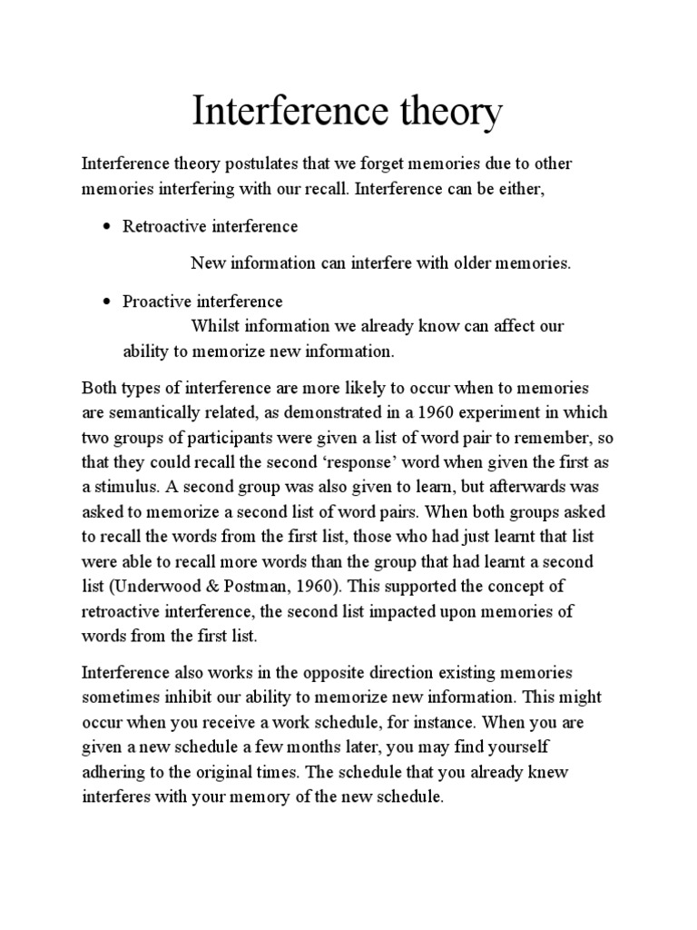 Interference Theory | Download Free PDF | Recall (Memory) | Biological ...