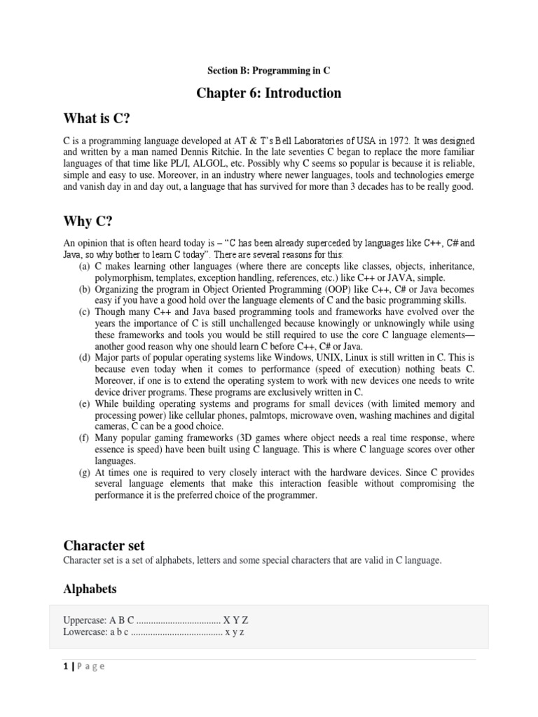Chapter 6 Introduction What Is C Section B Programming In C Pdf Integer Computer 1991