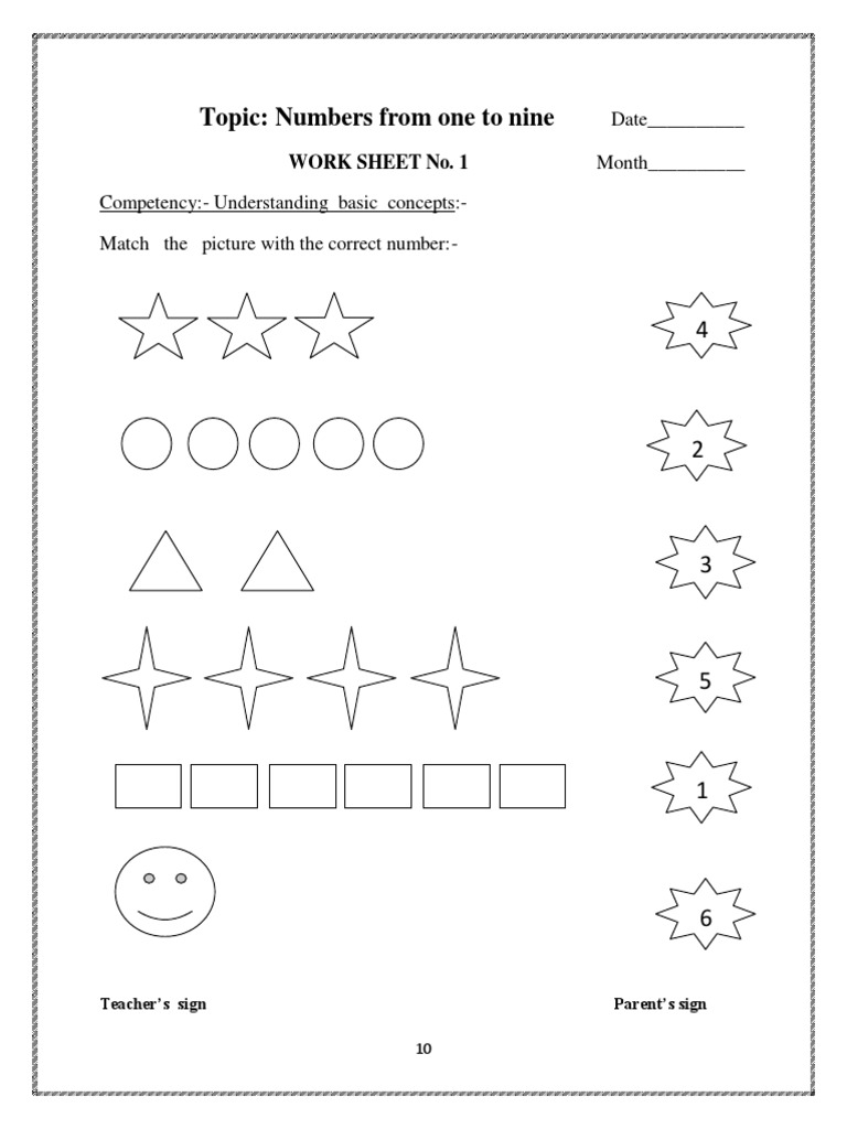 CBSE Class 1 Maths Practice Worksheets (25) - Numbers 1 To 9 PDF | PDF