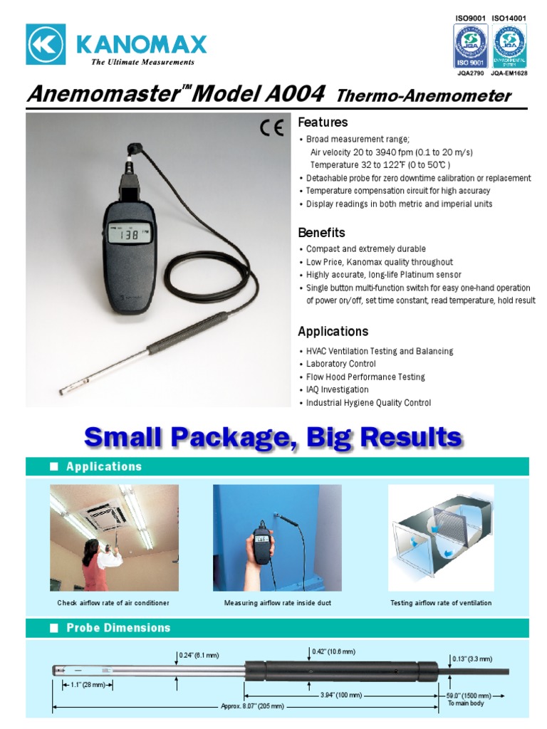 ANEMOMASTER Kanomax - A004 | PDF | Temperature | Electromagnetism