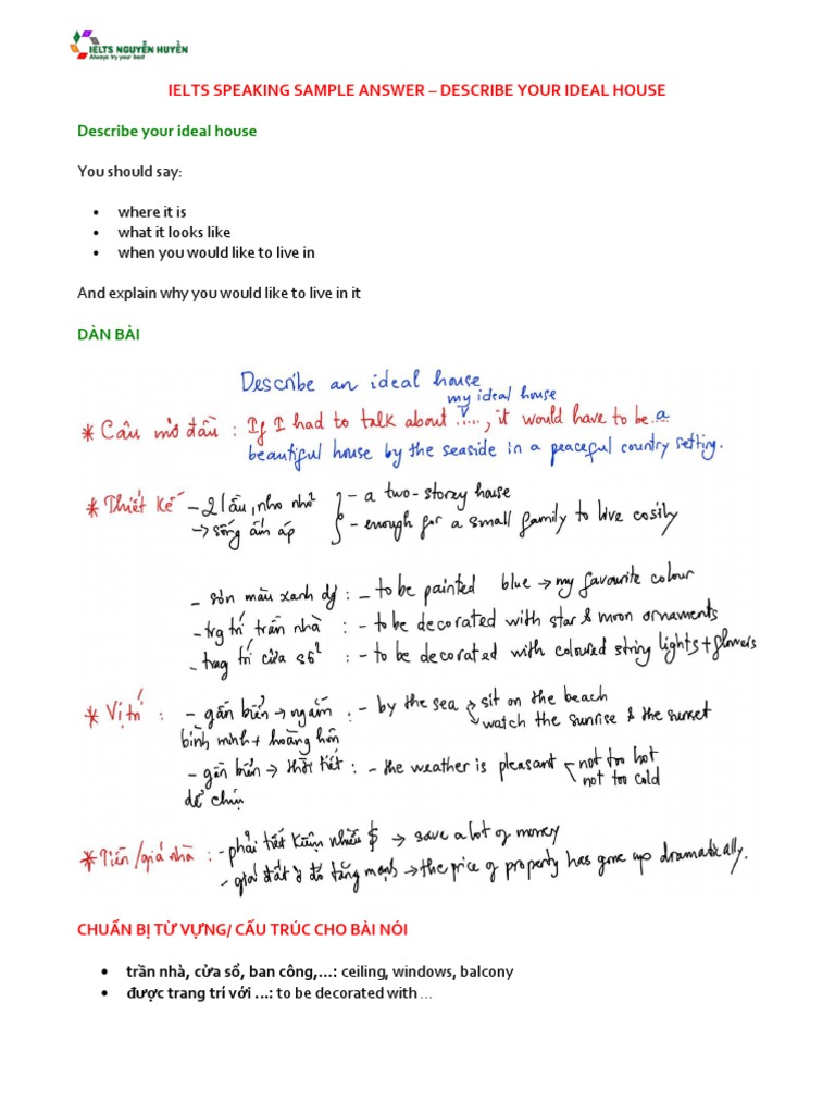 IELTS Speaking Part 2 - Describe Your Ideal House - Ielts-Nguyenhuyen ...