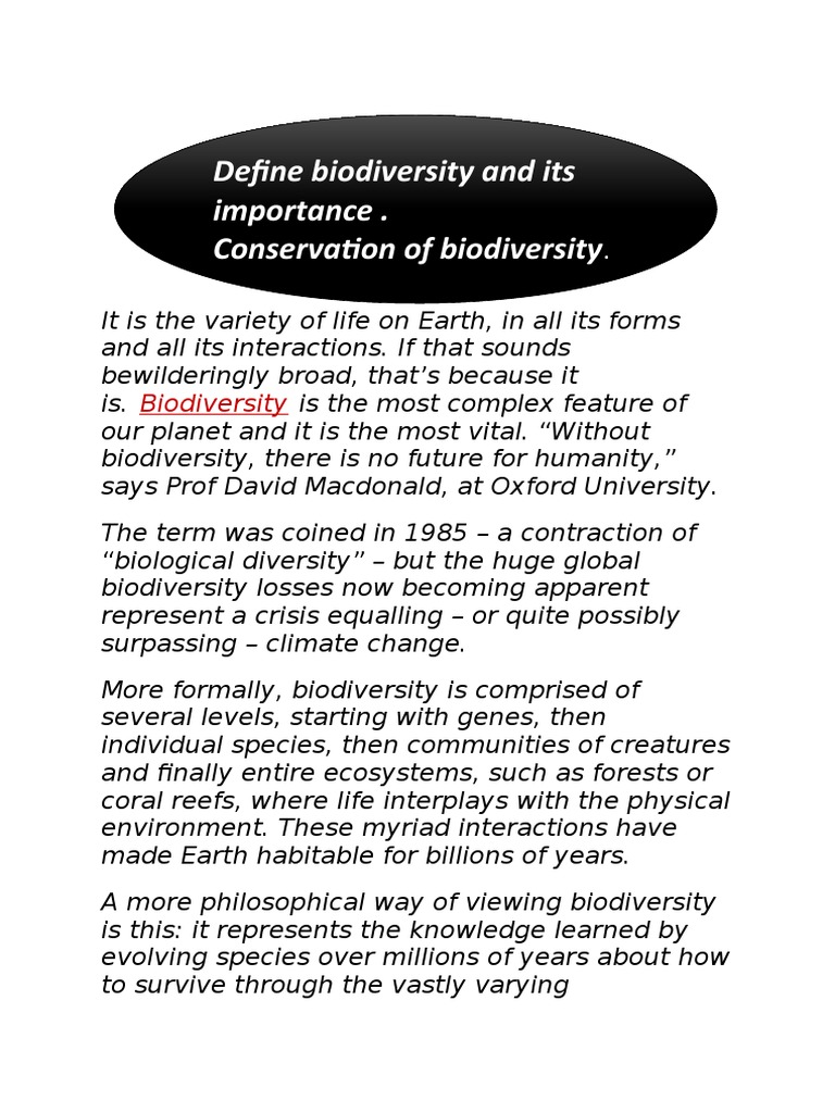 It Is The Variety of Life On Earth | PDF | Biodiversity | Conservation ...