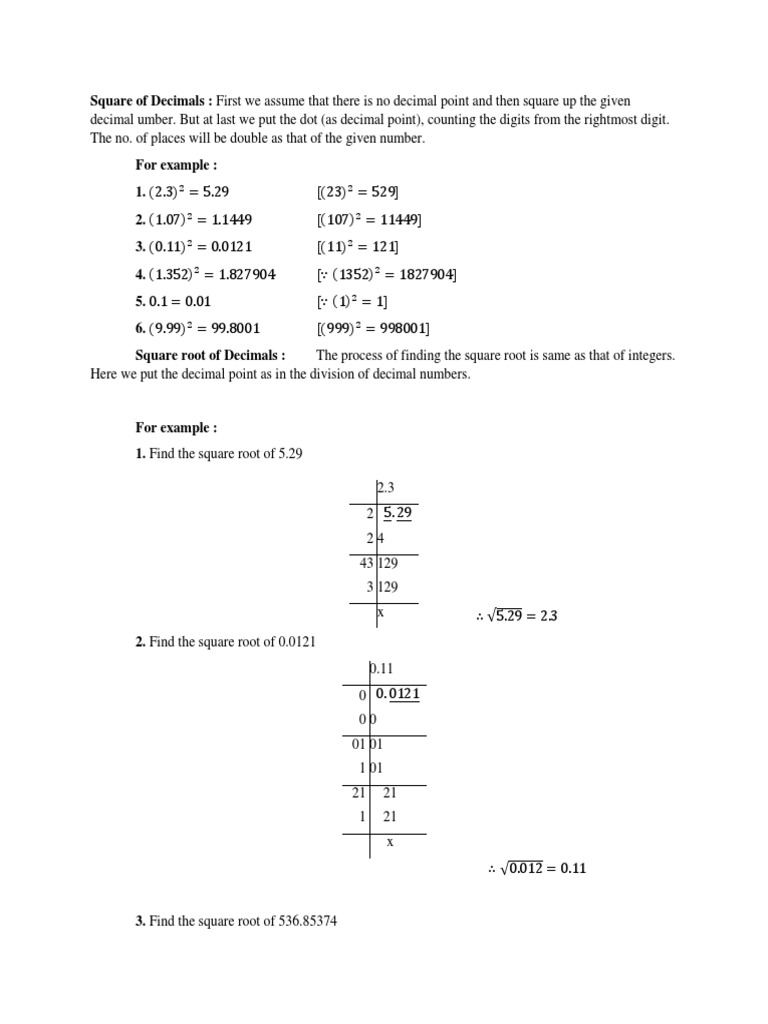 Squares of Decimals | Download Free PDF | Decimal | Square Root