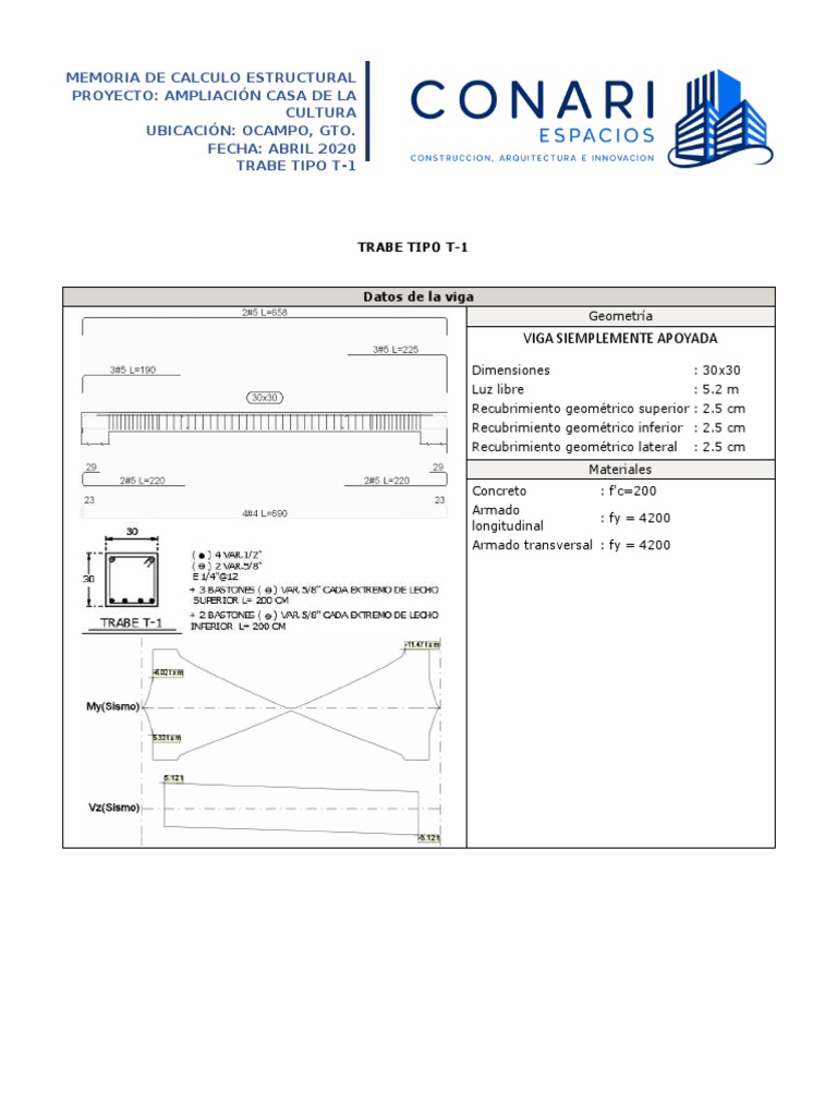 Trabe Tipo T 1 Entrepiso | PDF | Doblar | Ingeniería estructural