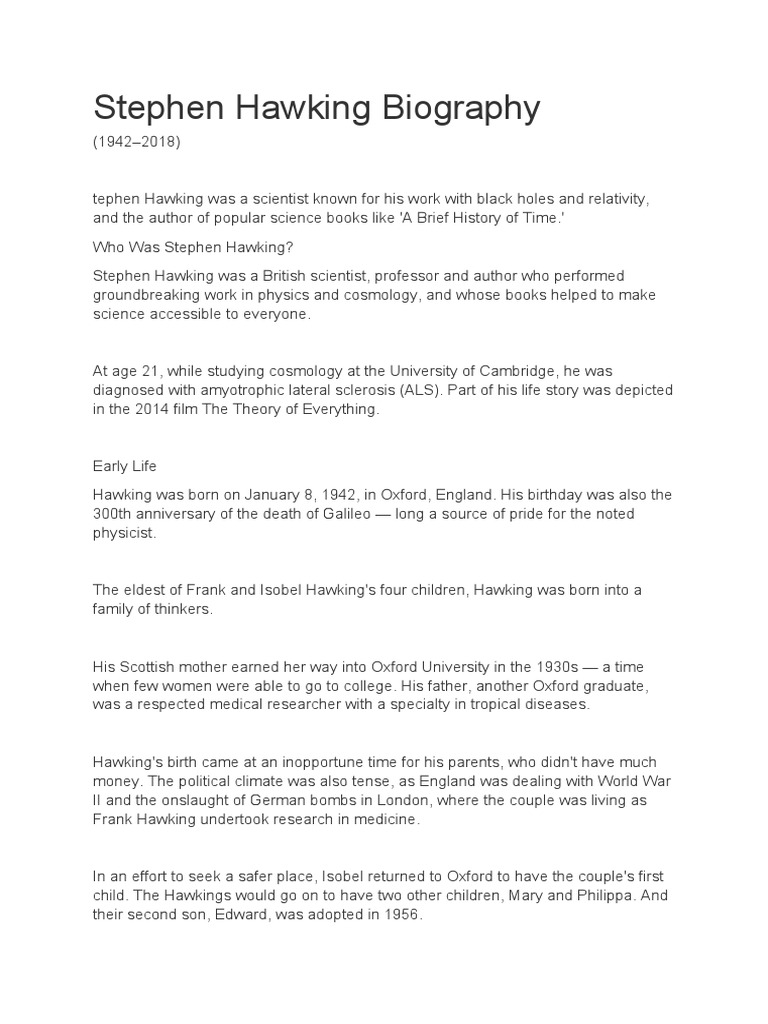 Stephen Hawking Biography | PDF | Stephen Hawking | Science