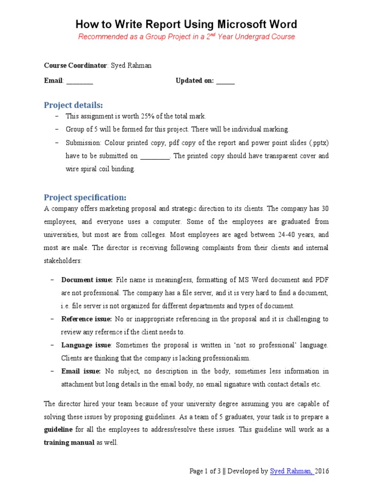 How To Write Report Using Microsoft Word: Project Details | PDF ...