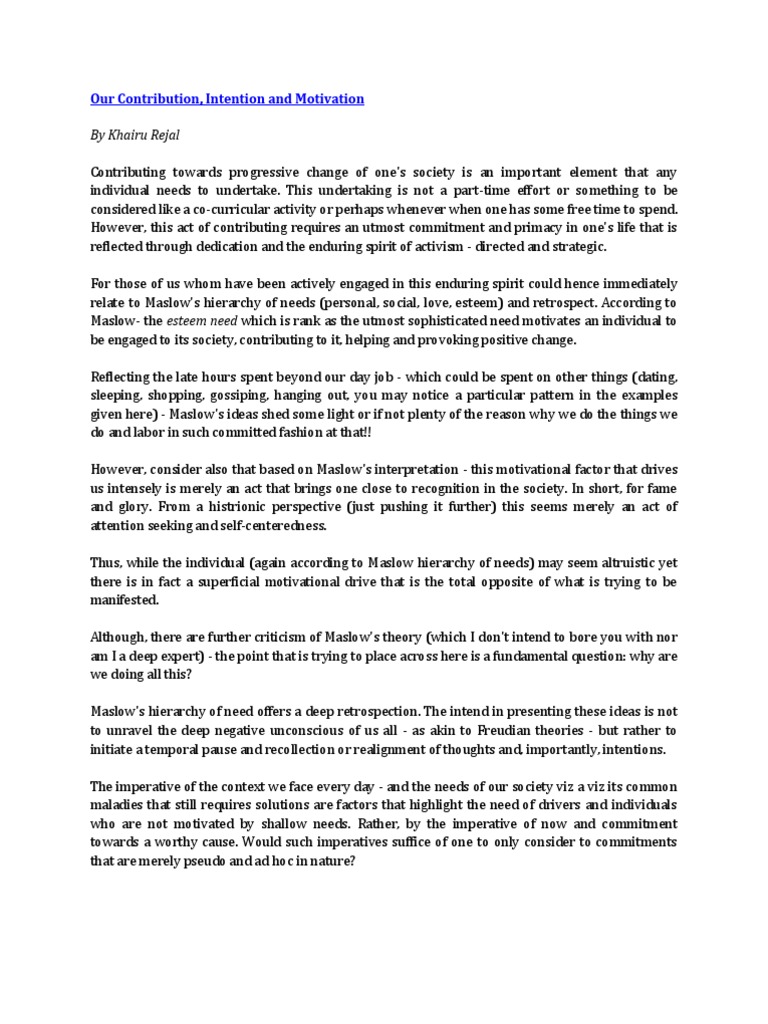 Our Contribution, Intention & Motivation | PDF | Motivation | Motivational