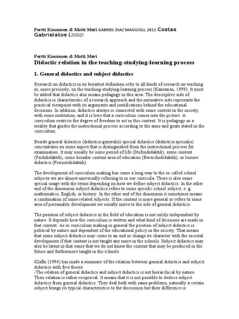 U1 SUMMARY - Pertti Kansanen & Matti Meri and GABRIEL DIAZ MAGGIOLI | PDF | Pedagogy | Teachers