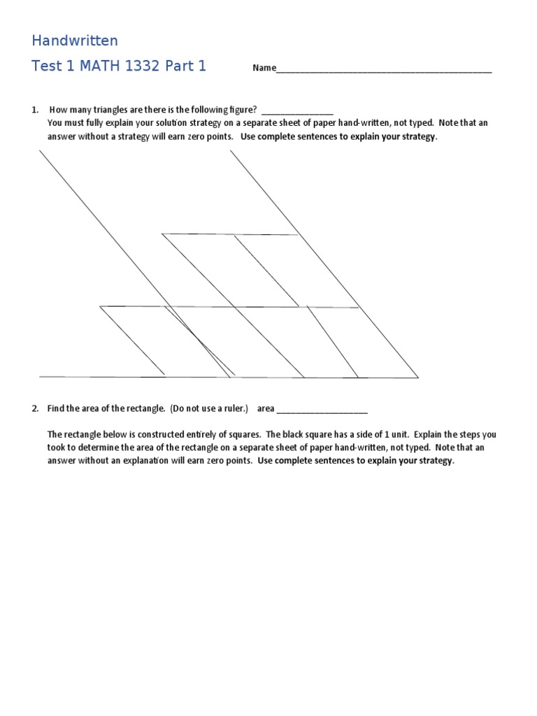 MATH 1332 Test 1: Handwritten Solutions Required | PDF