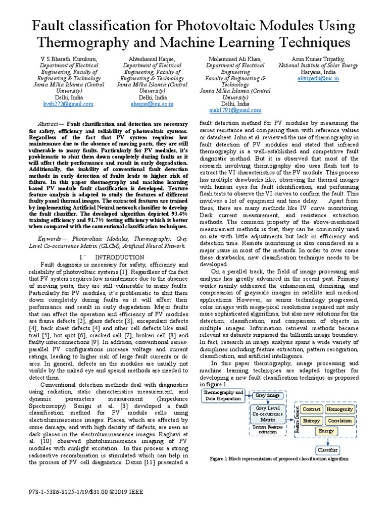 Fault Classification For Photovoltaic Modules Using Thermography and Machine Learning Techniques ...