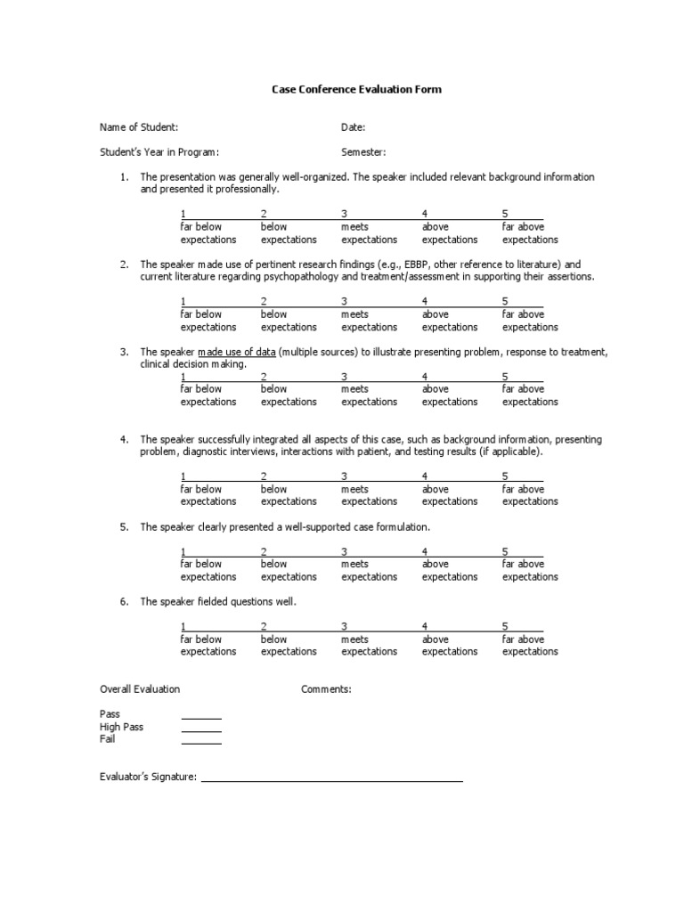 Case Conference Evaluation Form | PDF | Psychological Concepts | Behavioural Sciences