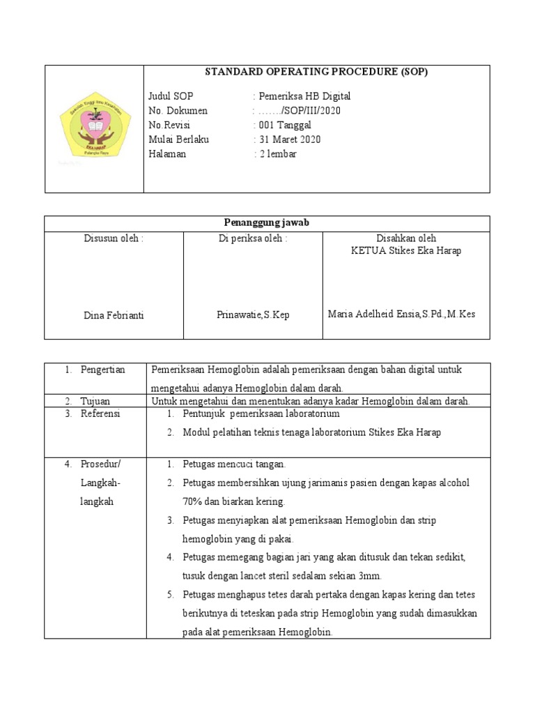 Sop Pemeriksaan HB Digital | PDF